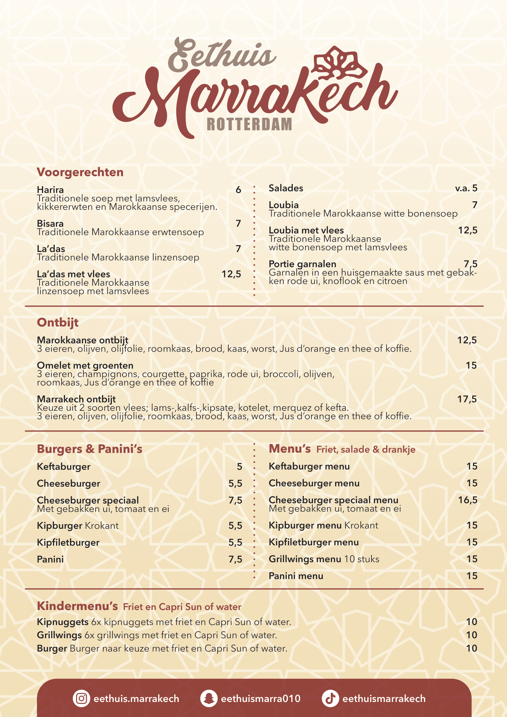 Menu - Eethuis marrakech