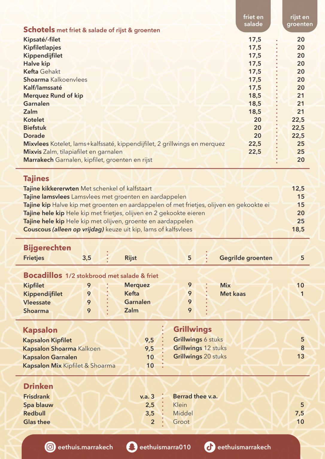 Menu - Eethuis marrakech